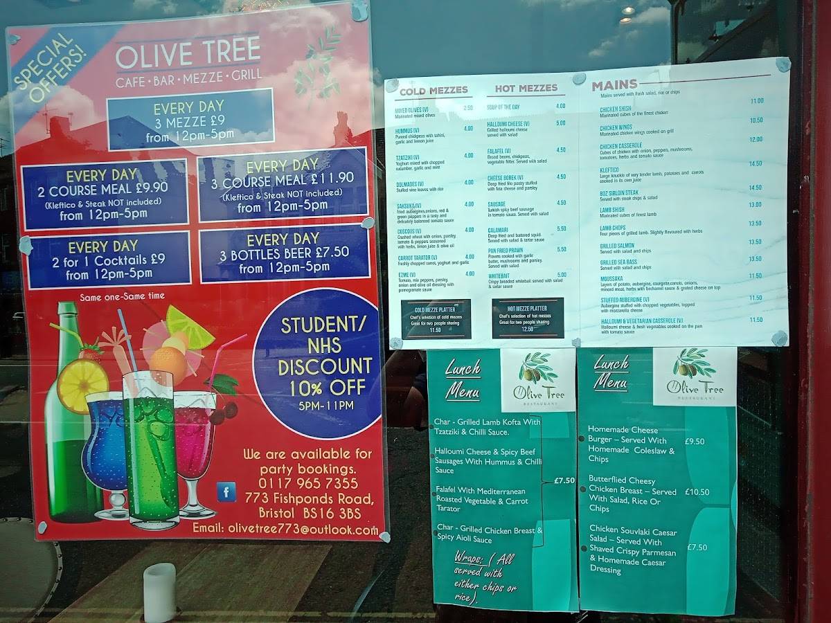 Menu at Olive Tree Restaurant, Bristol, 773 Fishponds Rd