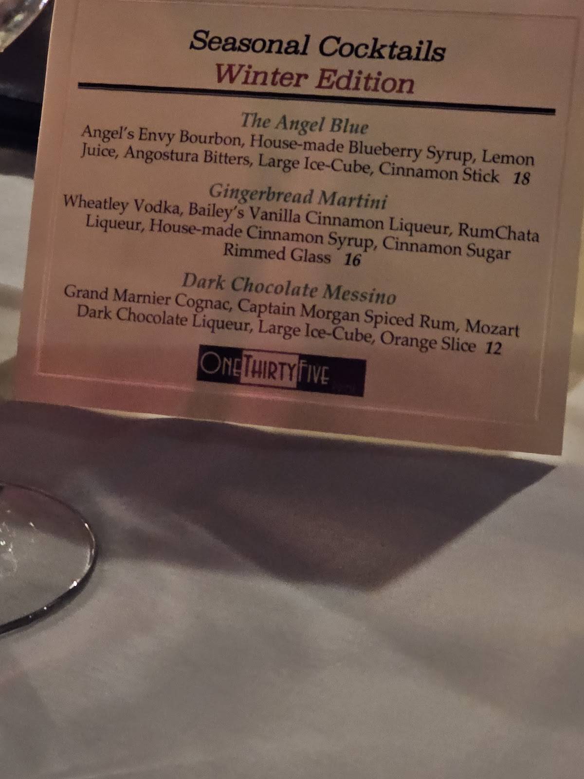 Menu at One Thirty Five Prime steakhouse, Waco