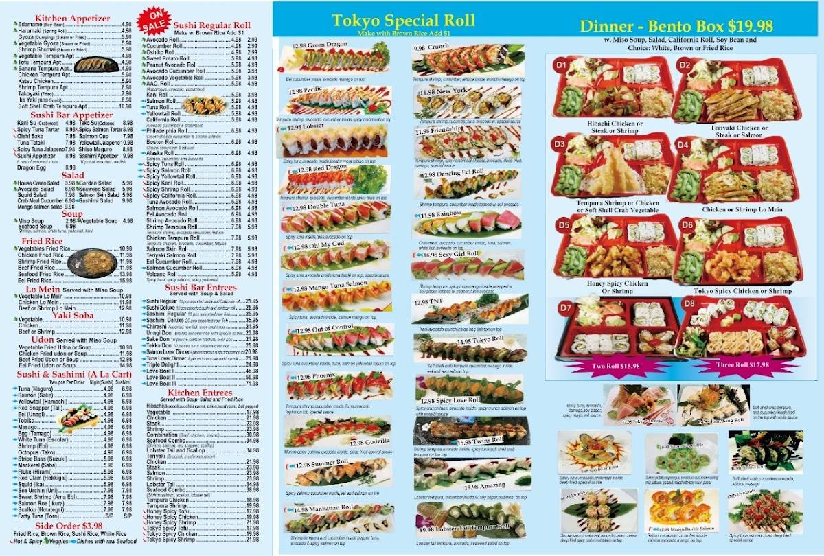 Menu at Tokyo Japanese Cuisine restaurant, Oneonta