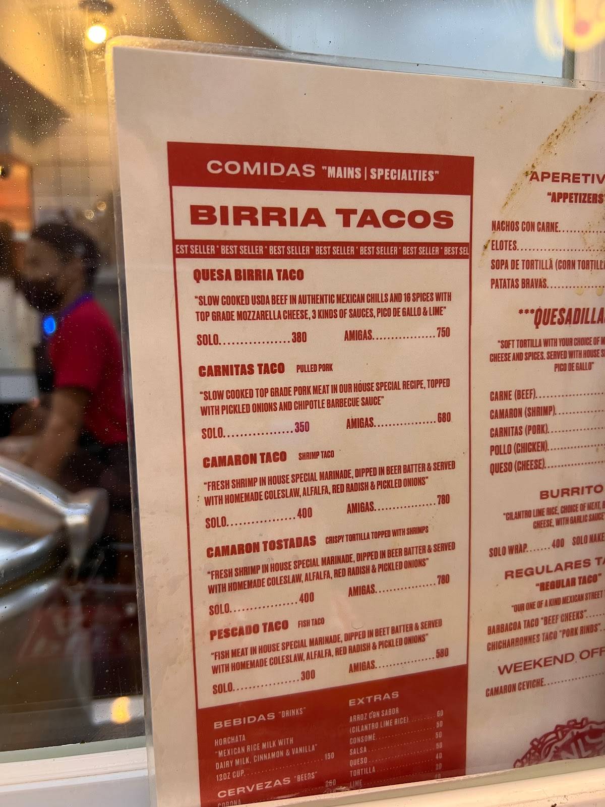 Menu at Onlypans Taqueria restaurant, Makati