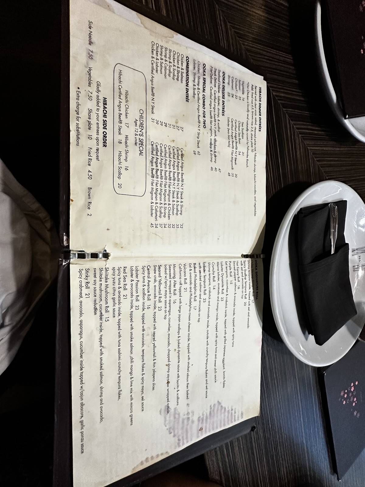 Menu at Ooka Sushi & hibachi steak House restaurant, Riverside ...