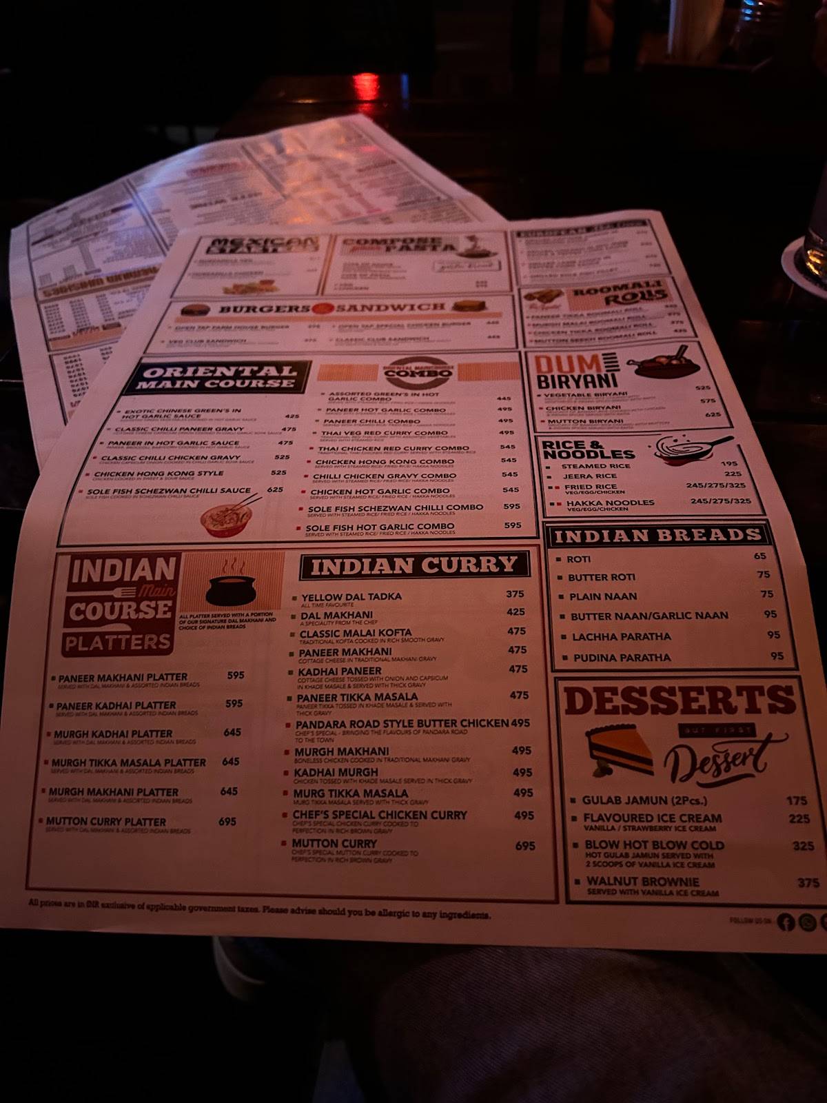 Menu at Open Tap Sector 29, Gurugram