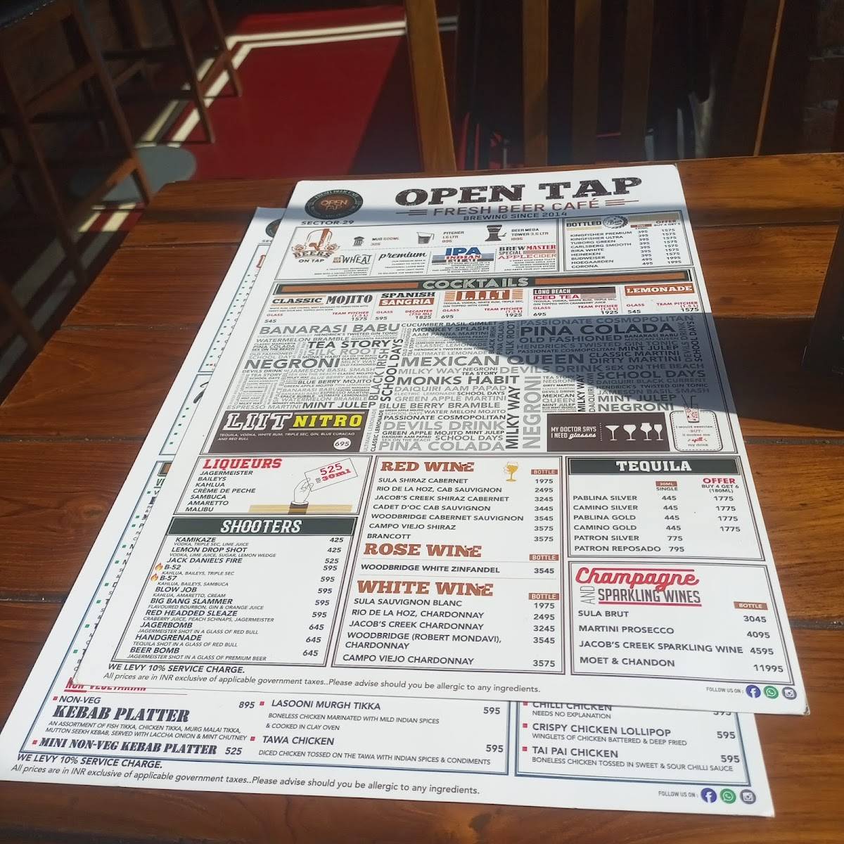 Menu at Open Tap Sector 29, Gurugram