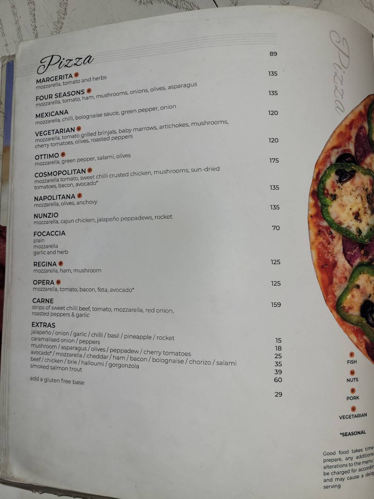 Menu at Opera restaurant, Johannesburg, 213 Cradock Ave