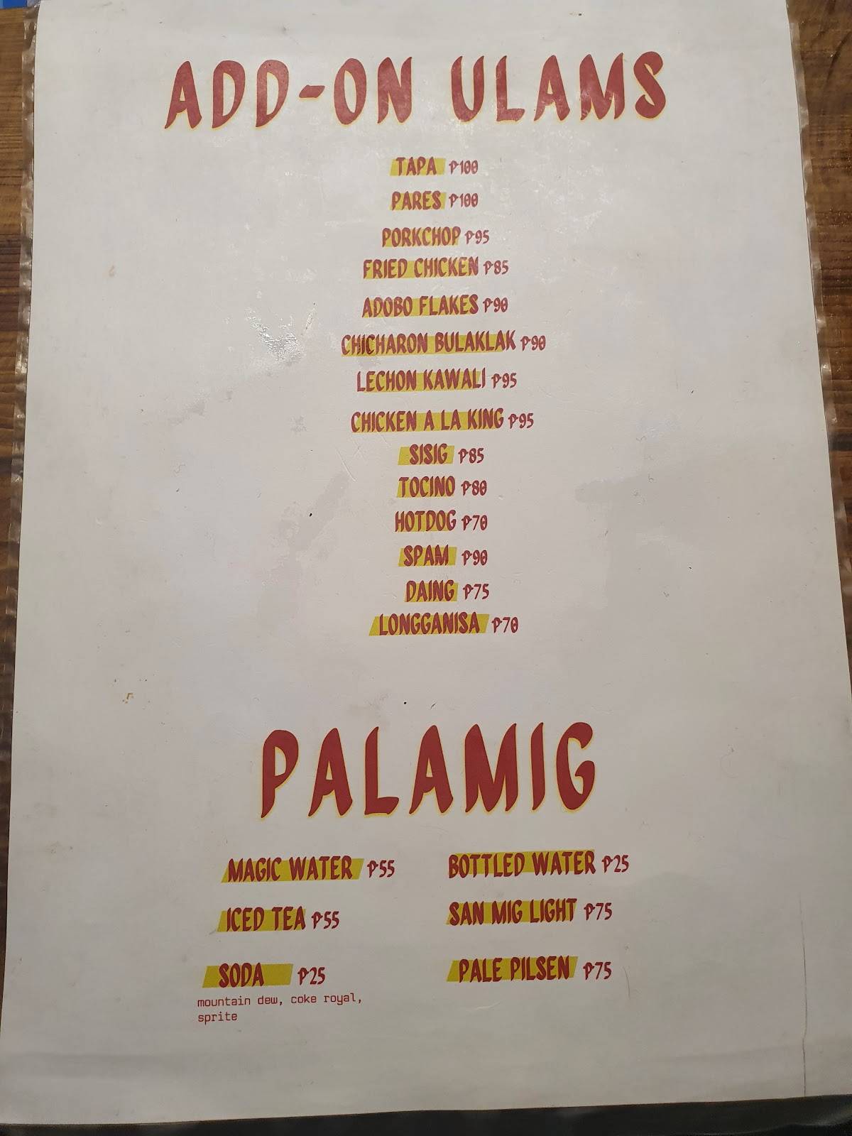 Menu at Ora Ora Tapsilogan - Angeles City restaurant, Angeles