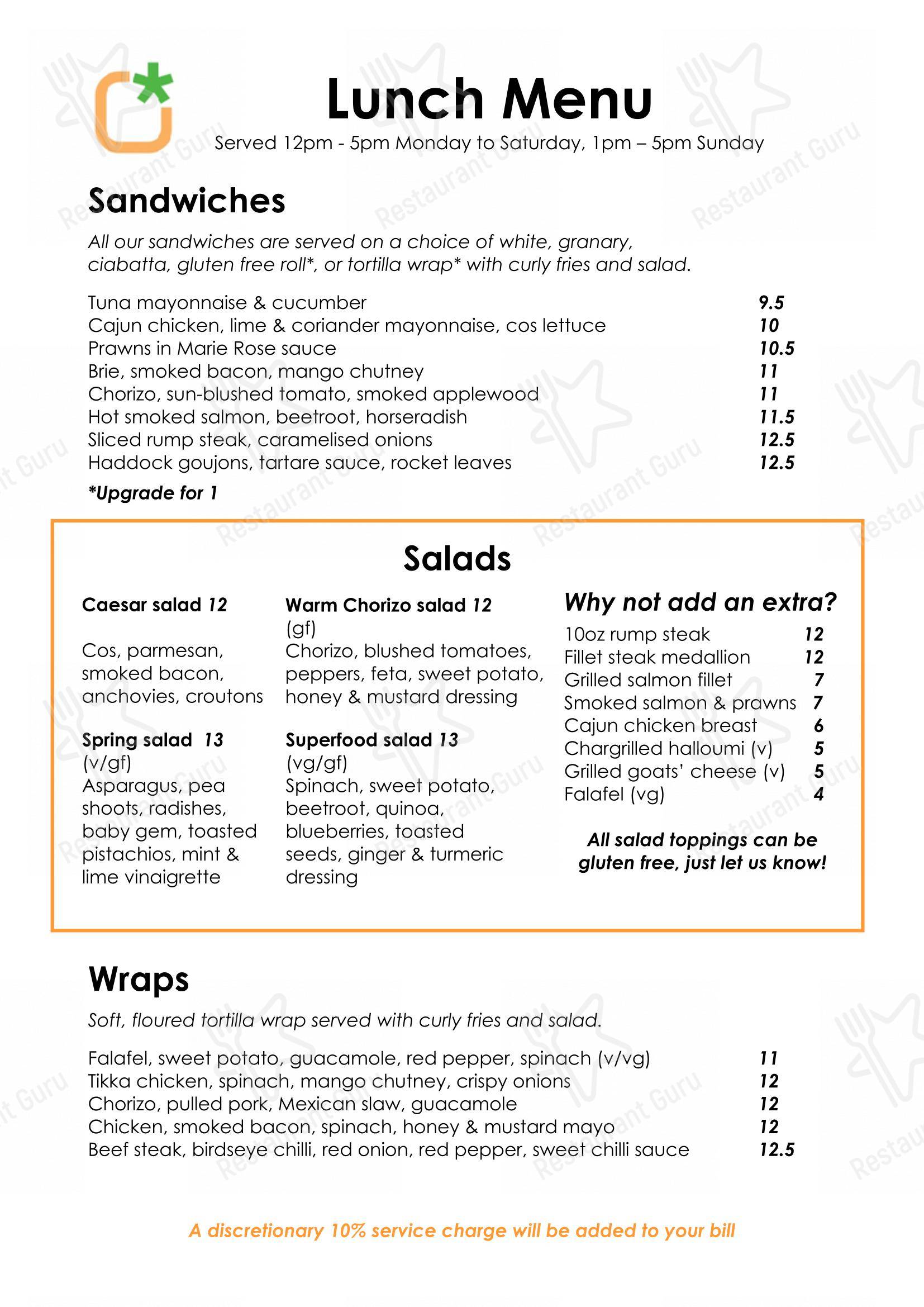 Menu at Orange Square pub & bar, Haywards Heath
