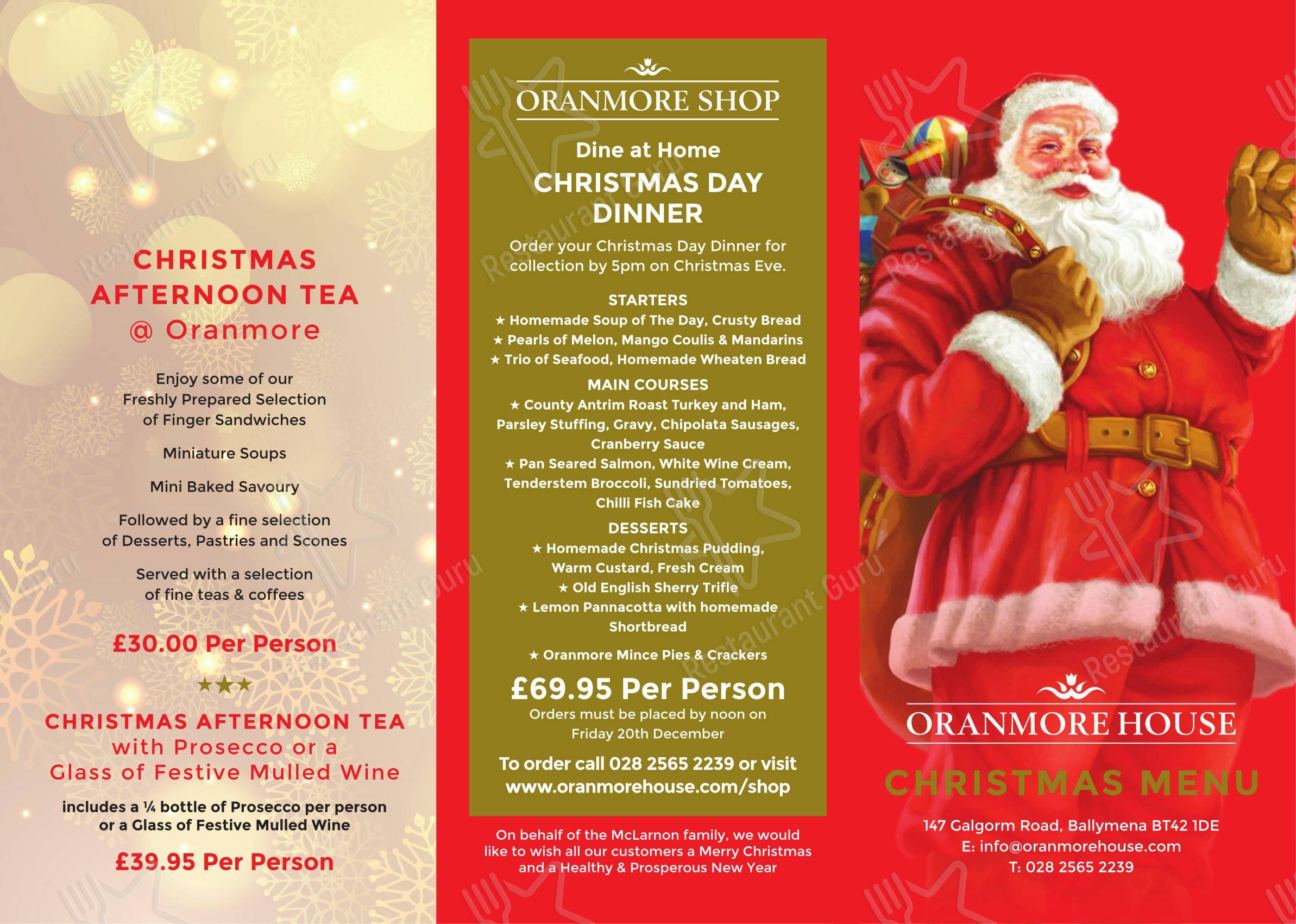 Carta del restaurante Oranmore House, Ballymena, 147 Galgorm Rd