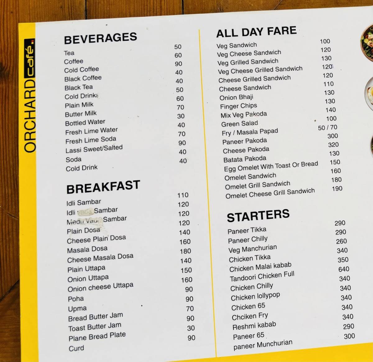 Menu at Orchard Cafè, Sanaswadi