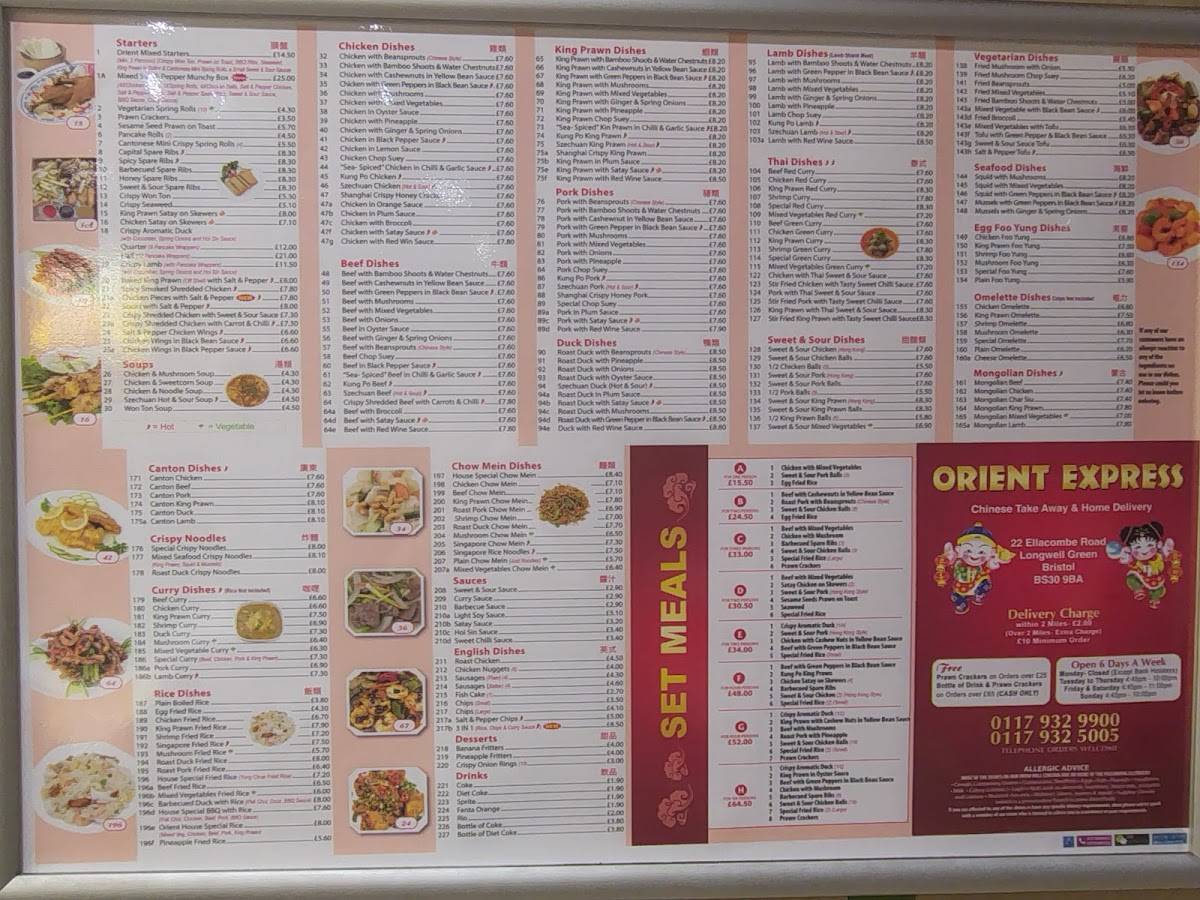 Menu at Orient Express fast food, Bristol