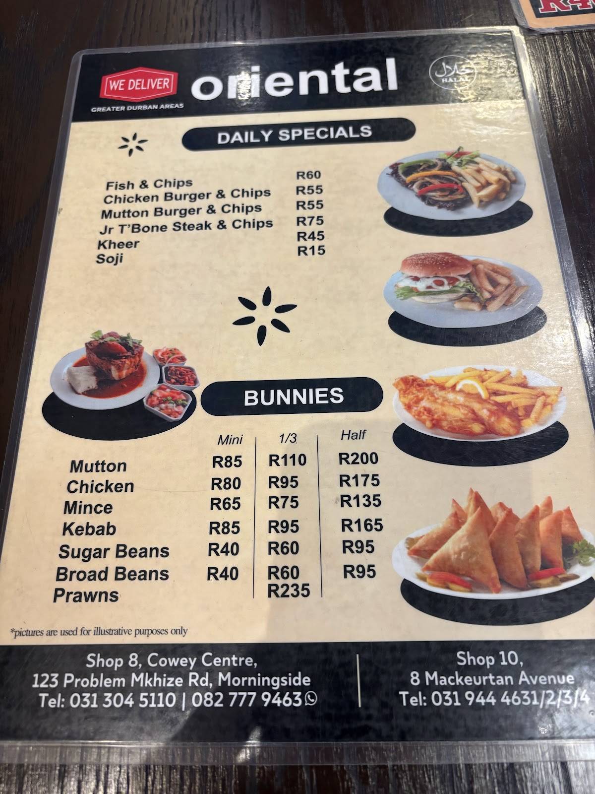 Menu at Oriental Durban North restaurant, Durban North