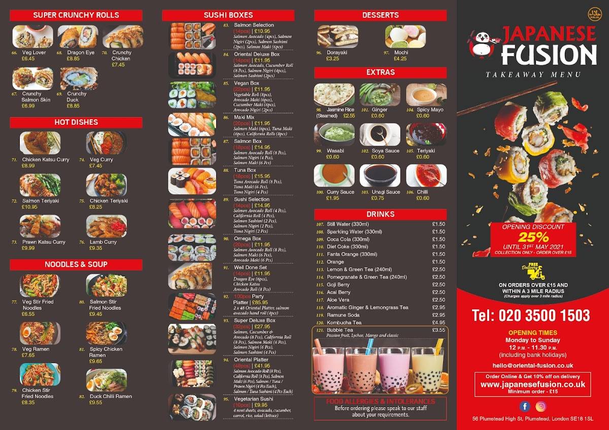 Menu at Oriental Fusion Restaurant, London
