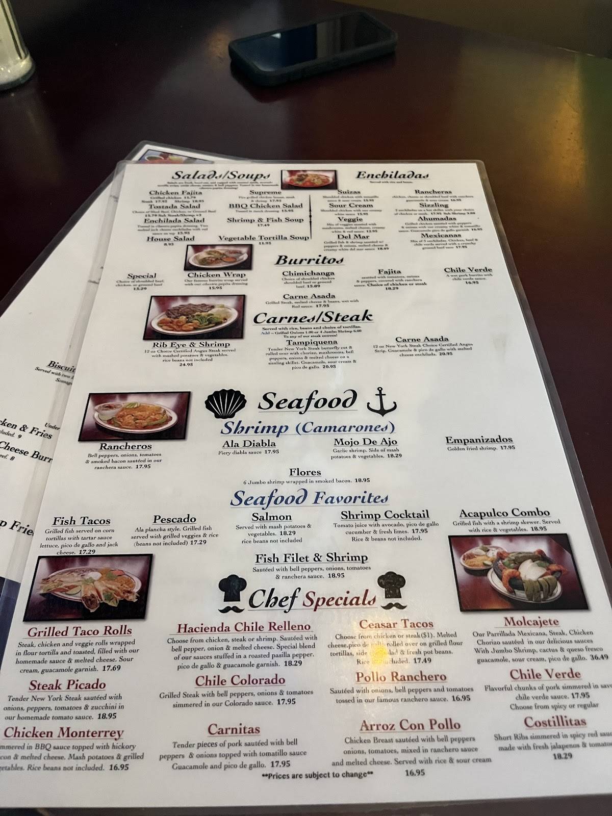 Menu at Original Hacienda Grill restaurant, Bakersfield, Buck Owens Blvd