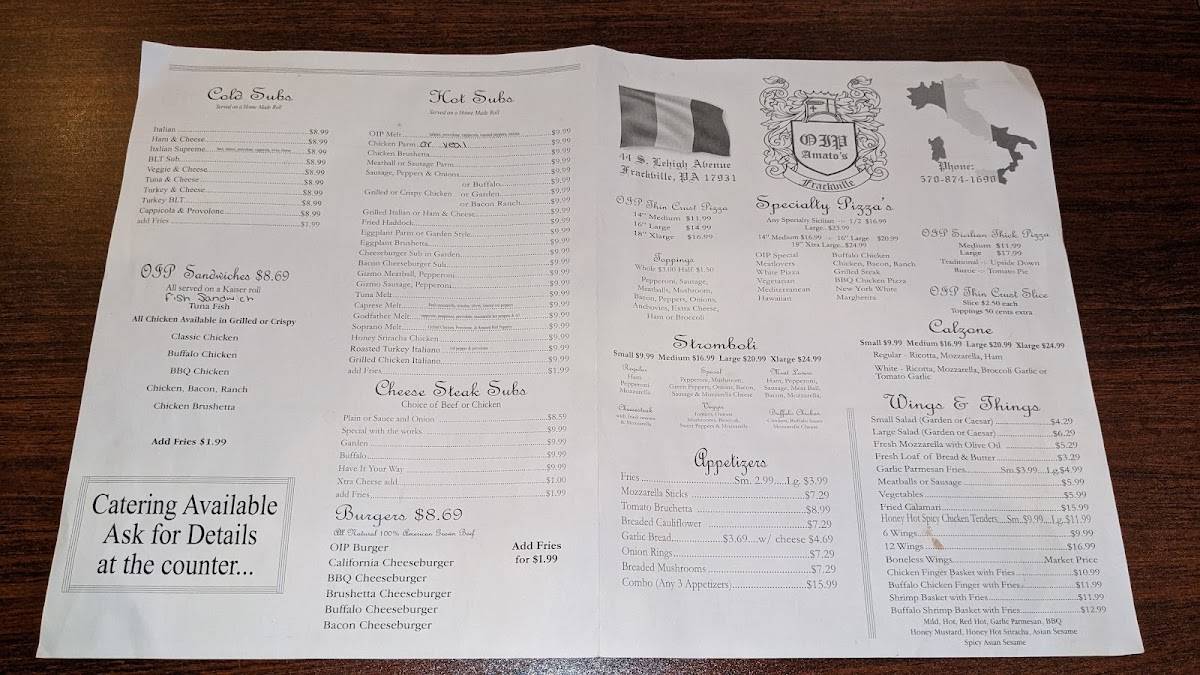 Menu at Original Italian pizza frackville pizzeria, Frackville