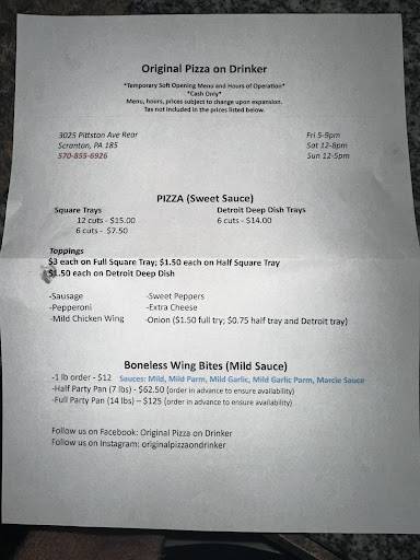 Menu at Original Pizza on Drinker pizzeria, Scranton