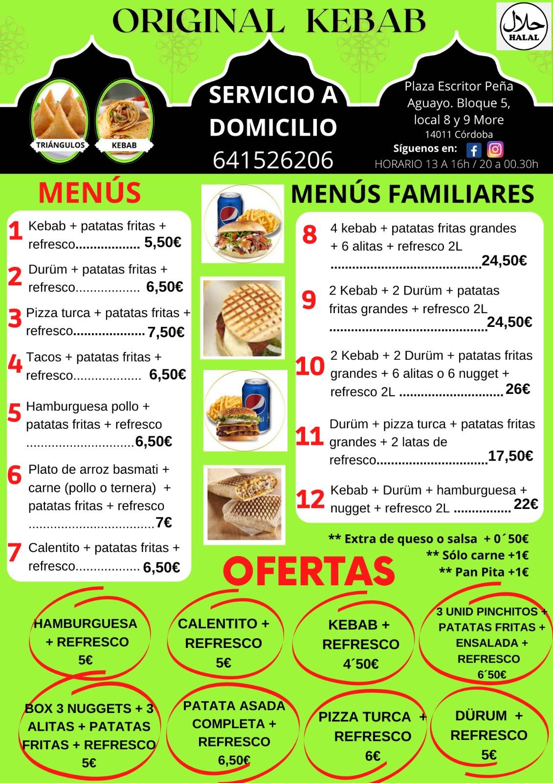 Carta del restaurante Original kebab, Córdoba