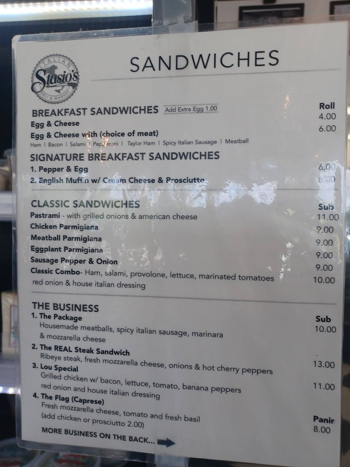Menu at Stasio's Italian Deli & Market restaurant, Orlando