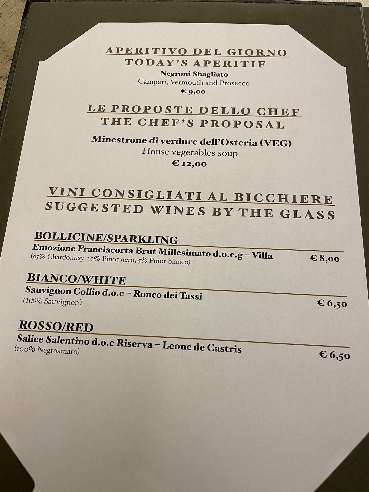 Menu at Osteria Quatro Pass restaurant, Varenna