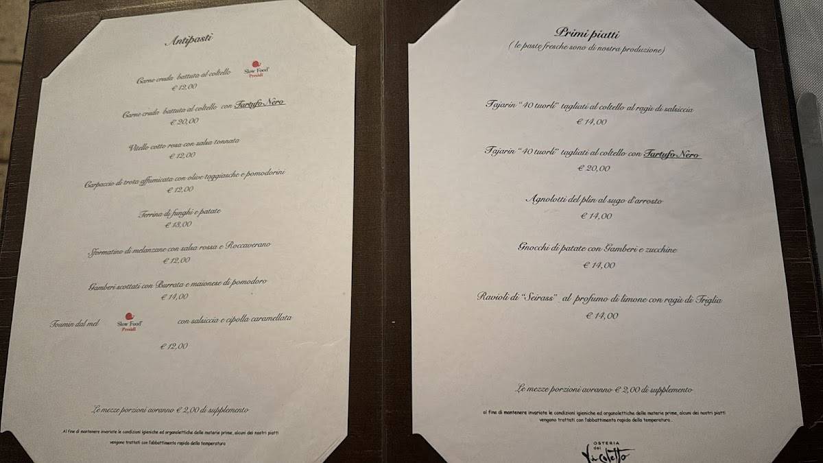 Menu da Osteria del Vicoletto ristorante, Alba