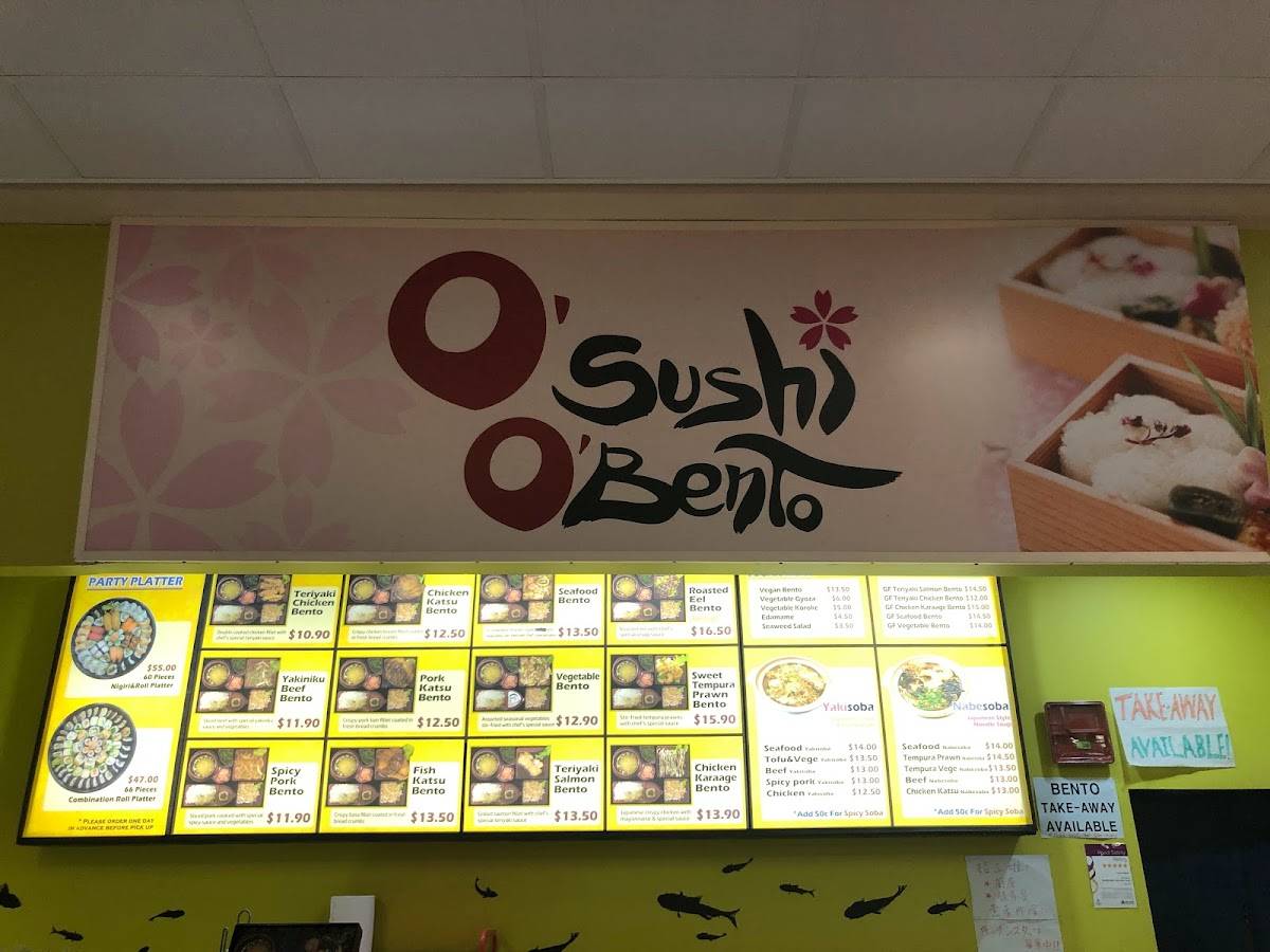 Menu at O'sushi O'bento restaurant, Adelaide
