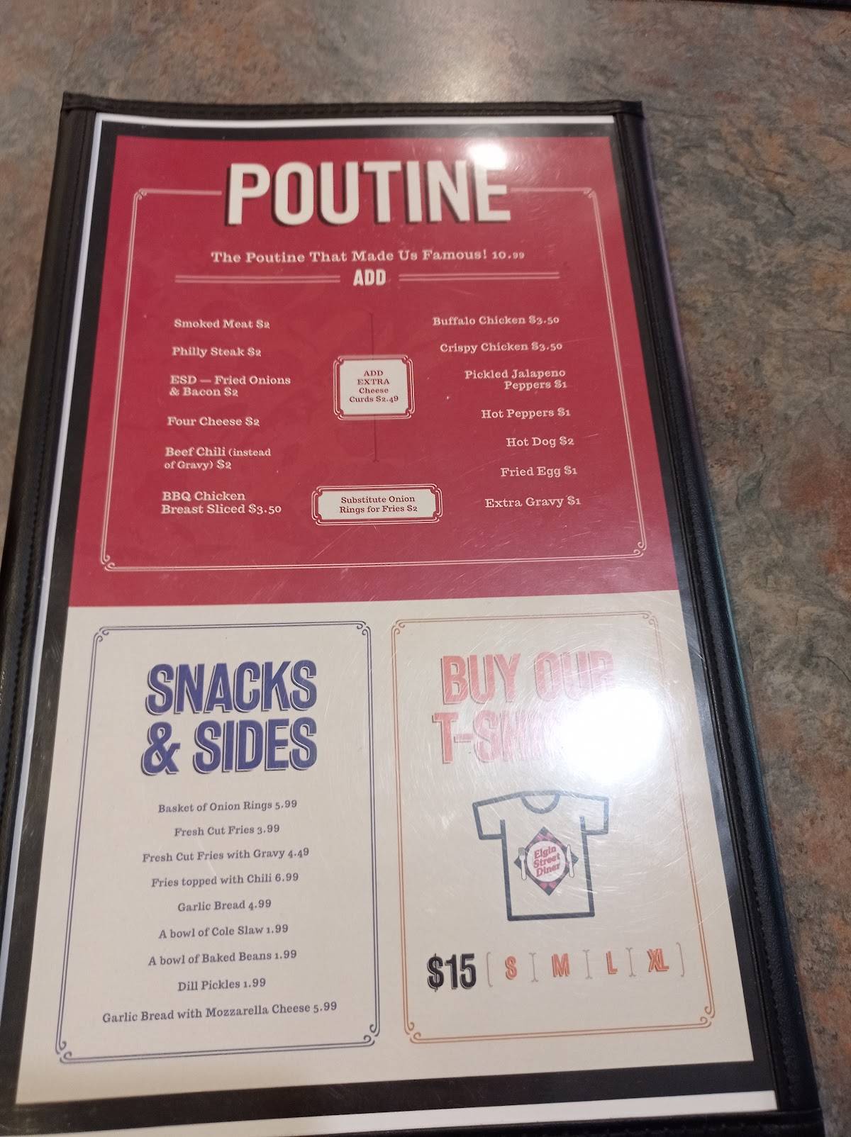 Menu at Elgin Street Diner restaurant, Ottawa, 374 Elgin St