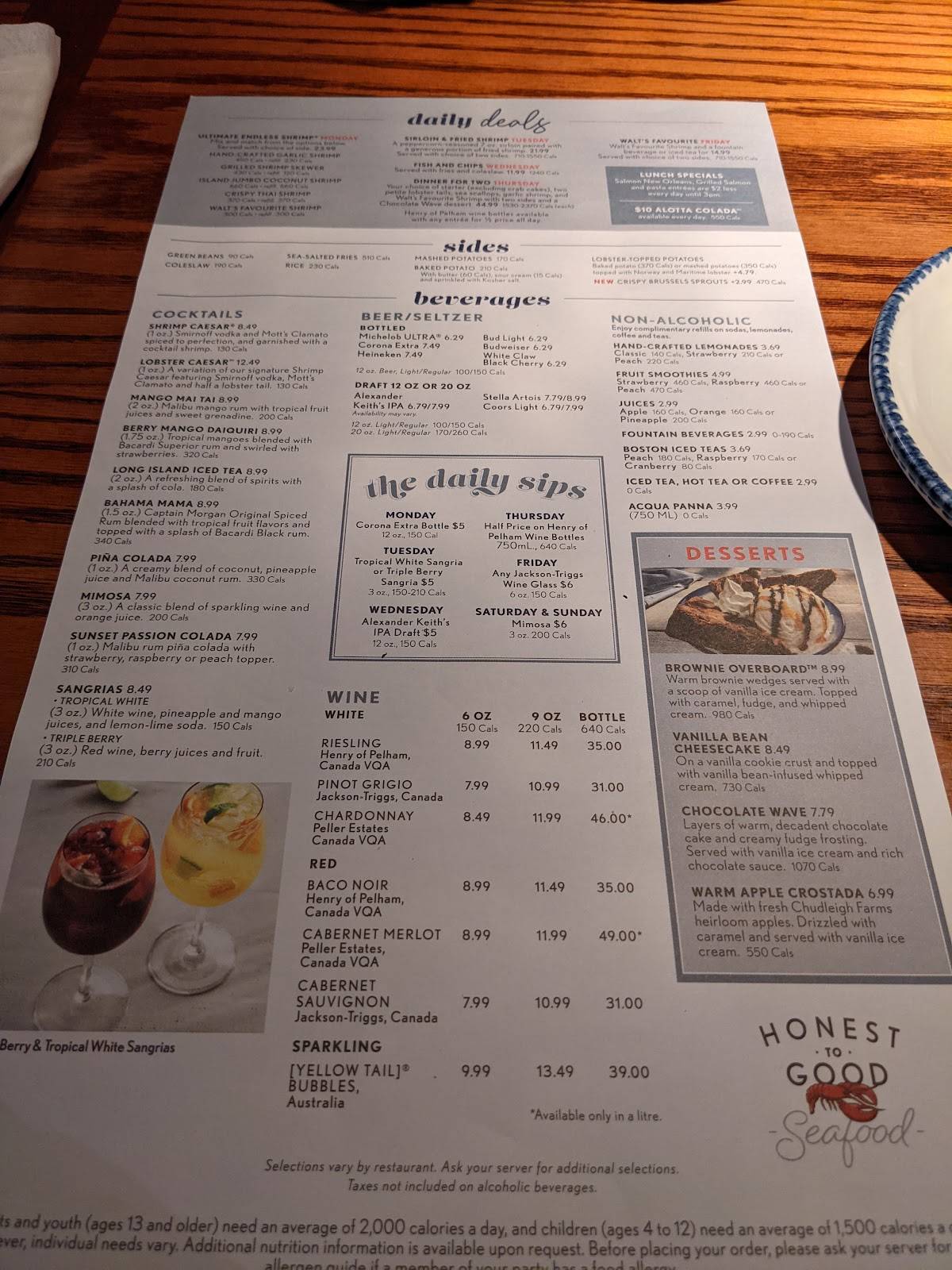 Menu au Red Lobster - Ottawa restaurant, Ottawa, St. Laurent Blvd