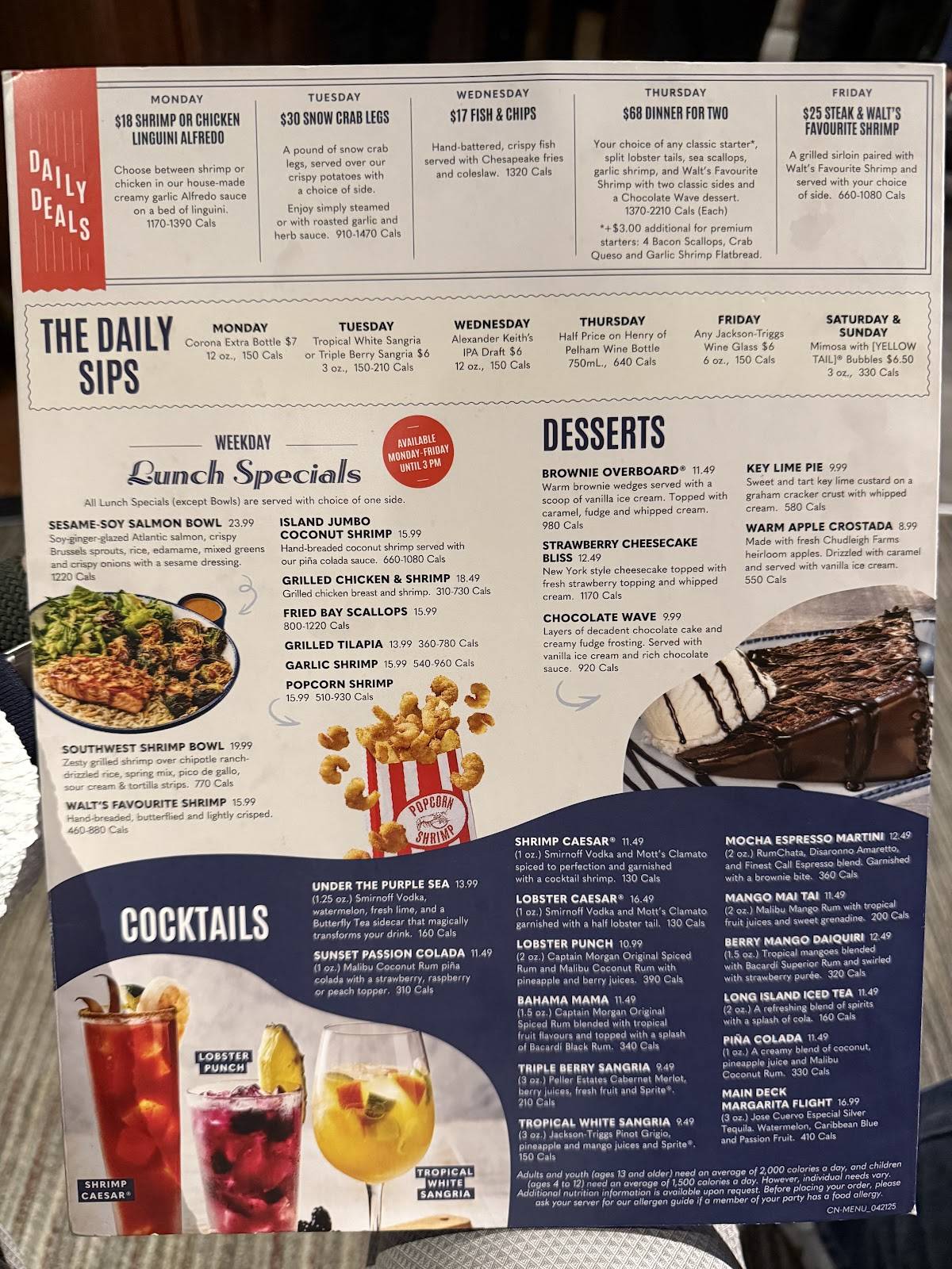 Menu at Red Lobster restaurant, Ottawa, St. Laurent Blvd