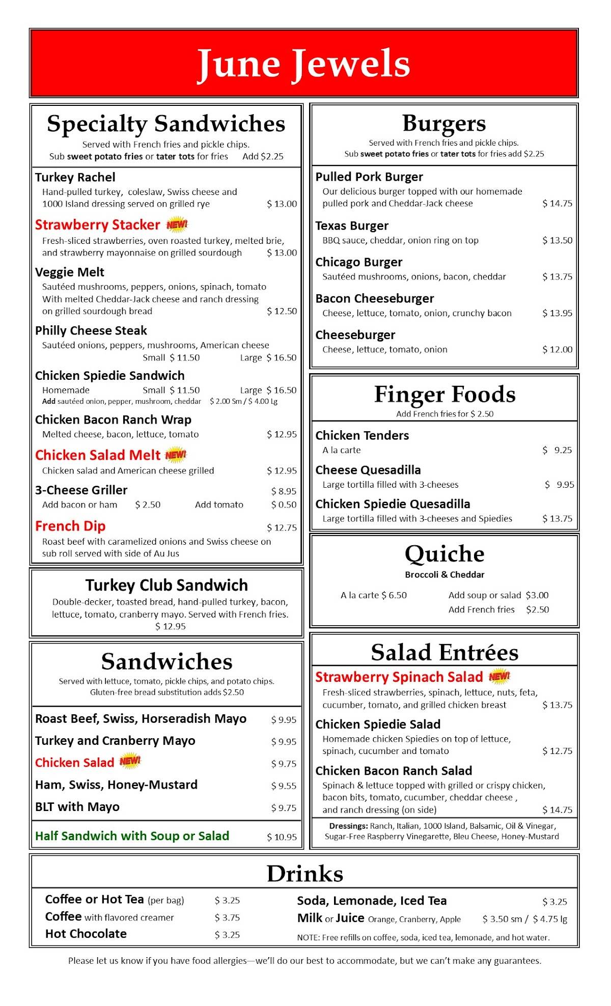 Menu at Our Country Hearts Restaurant, Endicott
