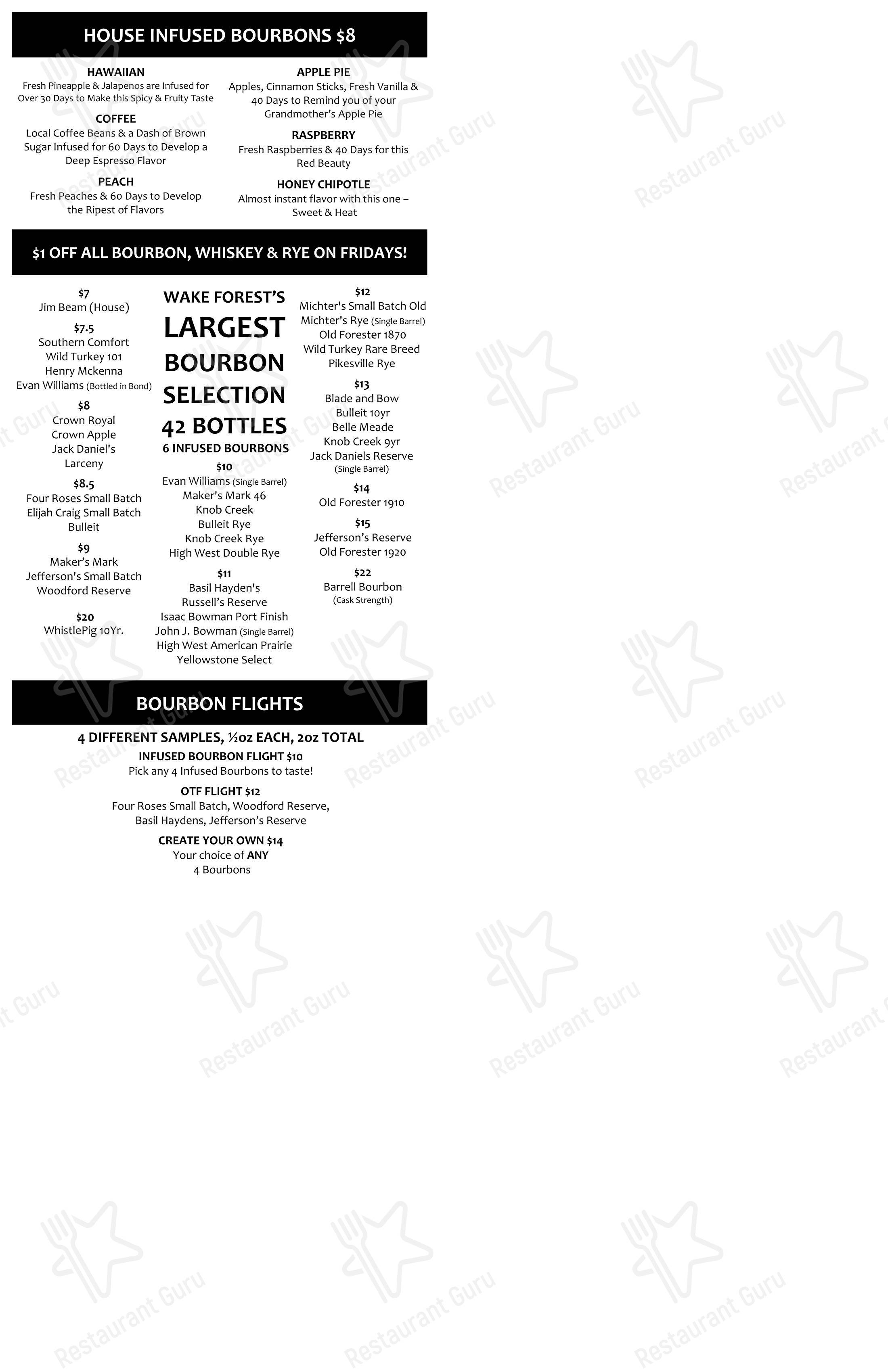 Menu at Over the Falls restaurant, Wake Forest, 419 Brooks St
