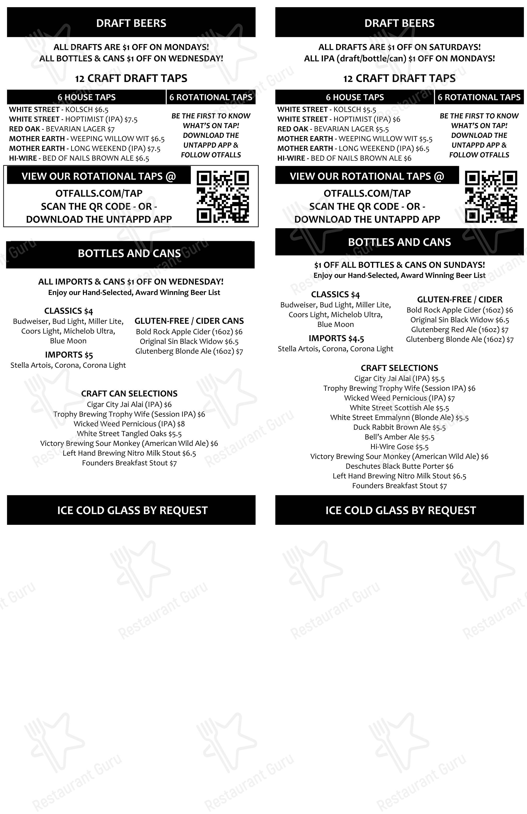 Menu at Over the Falls restaurant, Wake Forest, 419 Brooks St