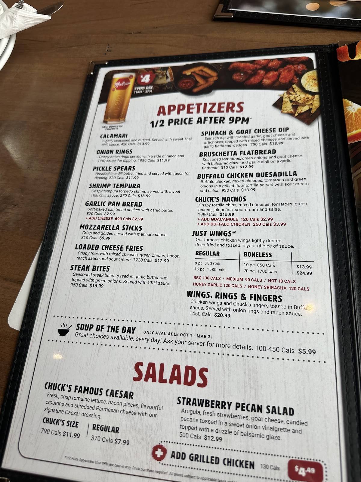 Menu at Chuck’s Roadhouse Bar and Grill, Owen Sound