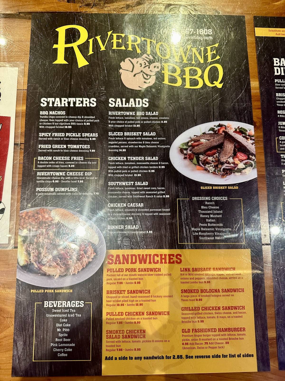 Menu at Rivertowne BBQ, Ozark