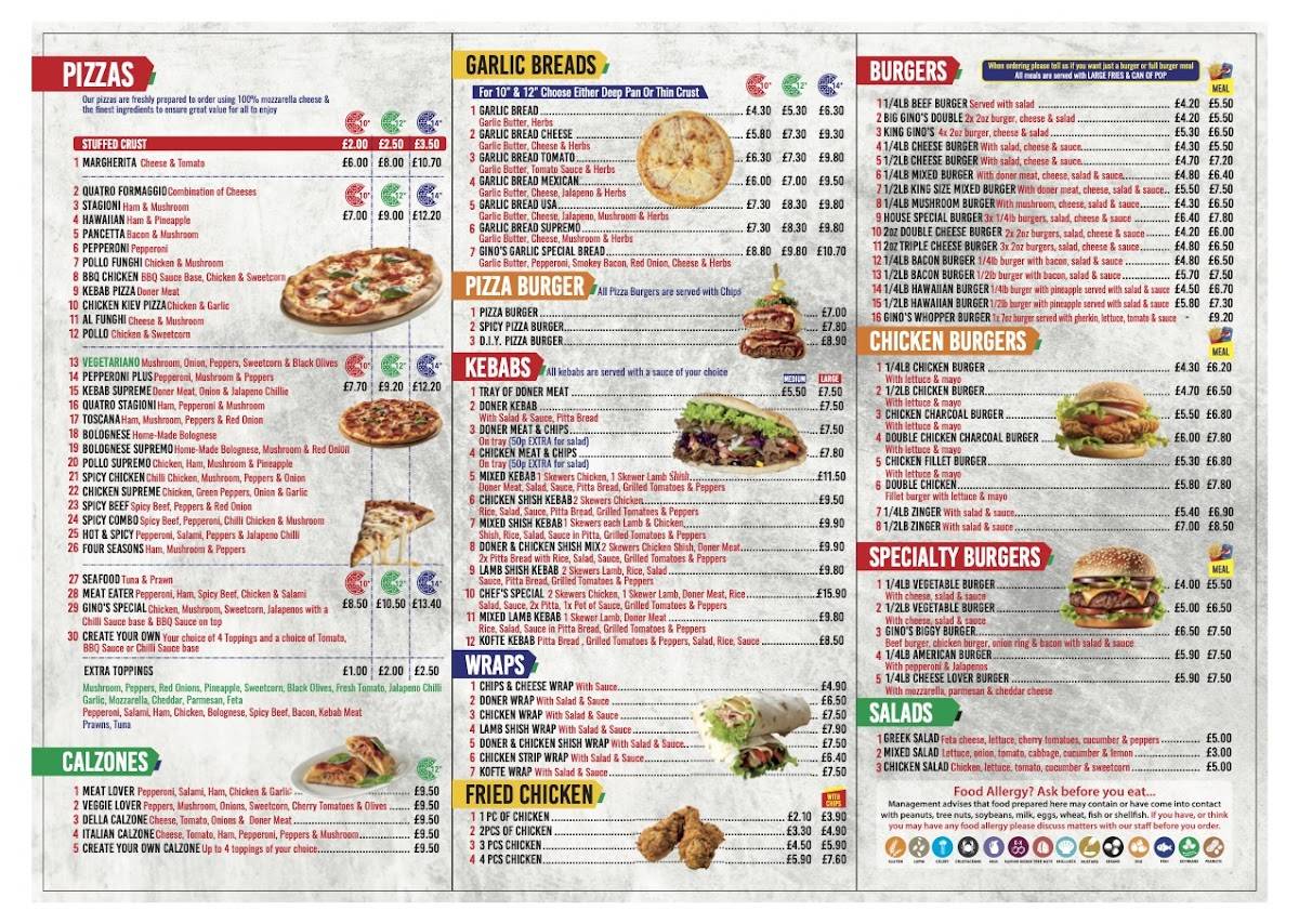 Menu at P& G pizza pizzeria, Goldthorpe, 31-33 Barnsley Rd