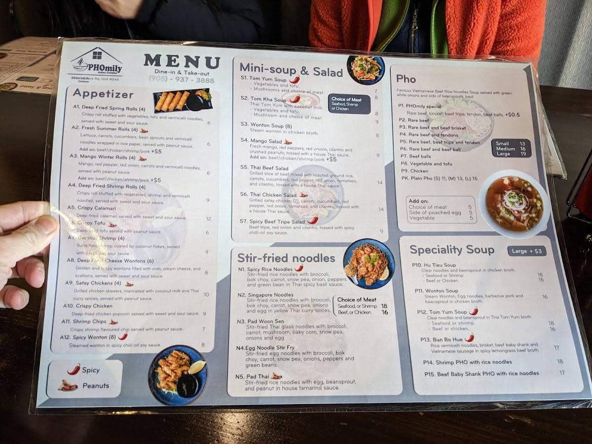 Menu at PHOmily Restaurant, St. Catharines