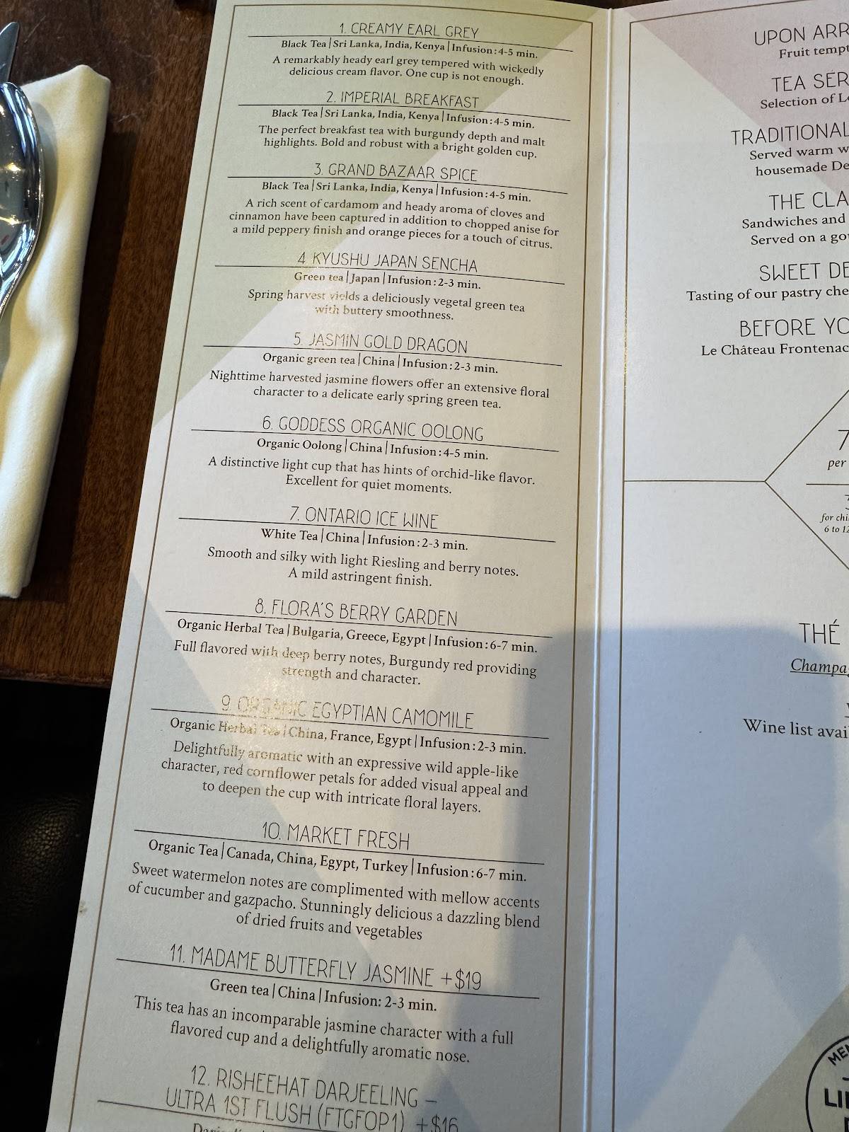 Menu at PLACE DUFFERIN restaurant, Québec City