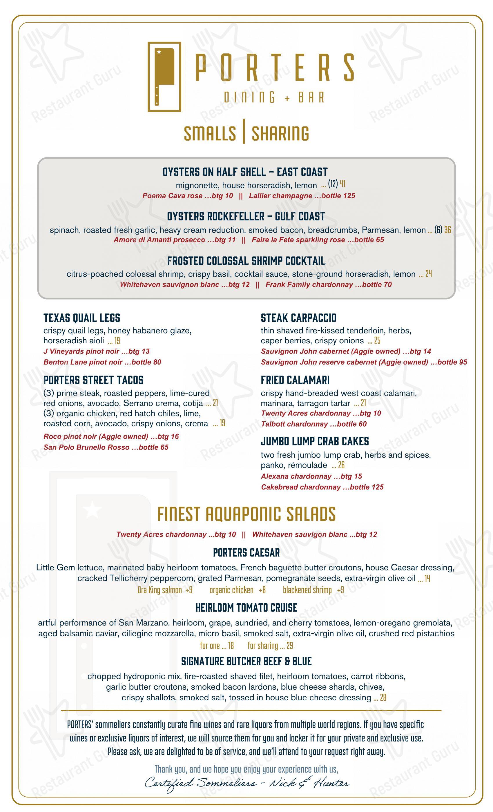 Menu at PORTERS Dining + Bar, College Station, 180 Century Square Dr ste 120
