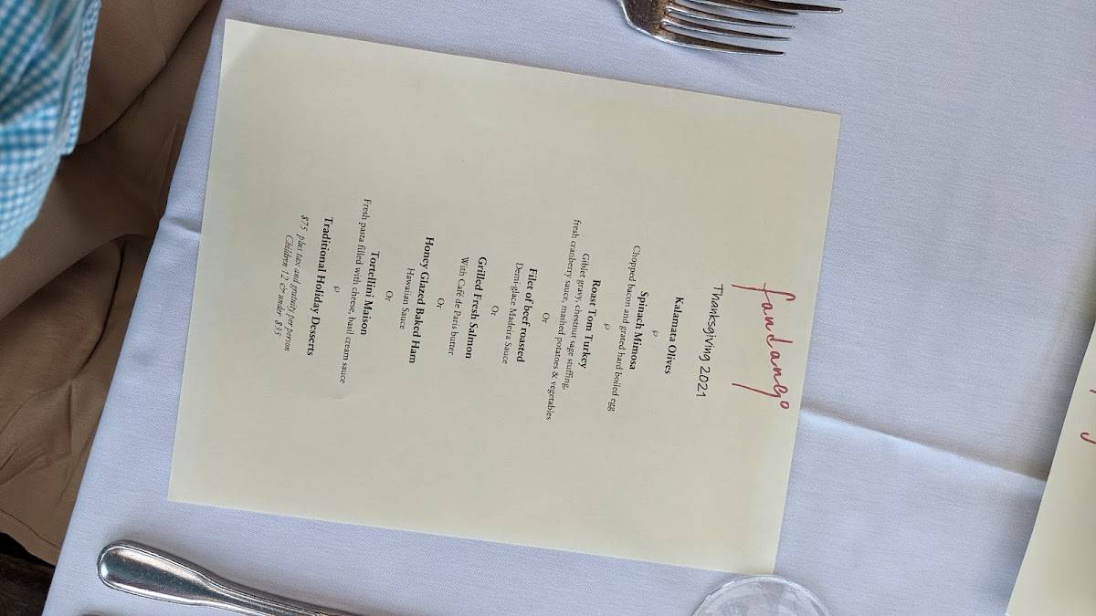 Menu at Fandango Restaurant, Pacific Grove