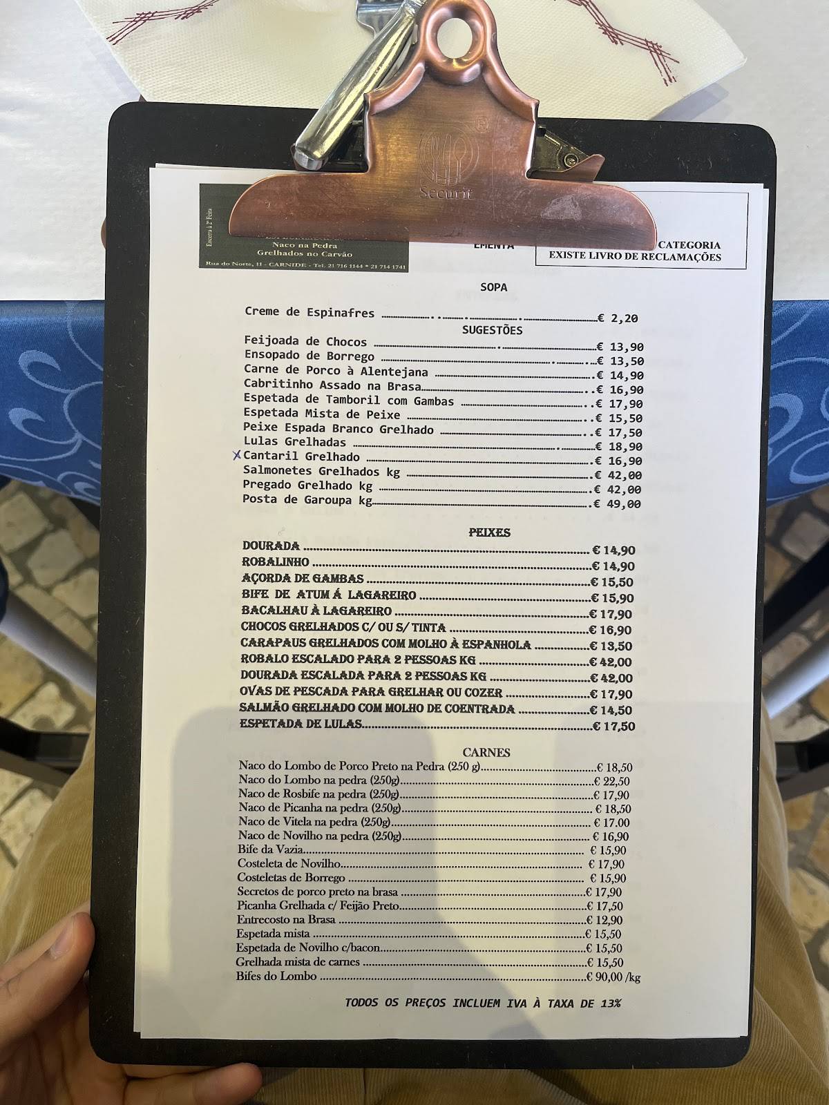 Menu em Paço de Carnide restaurante, Lisboa