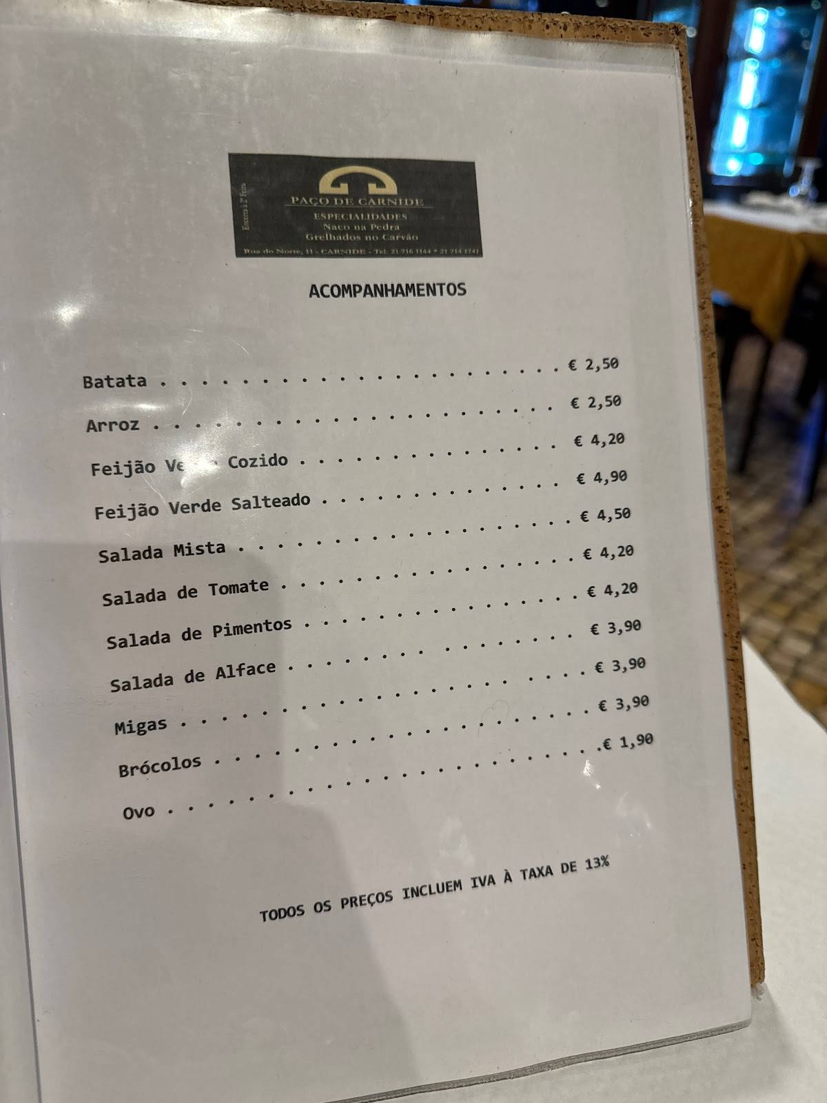Menu em Paço de Carnide restaurante, Lisboa