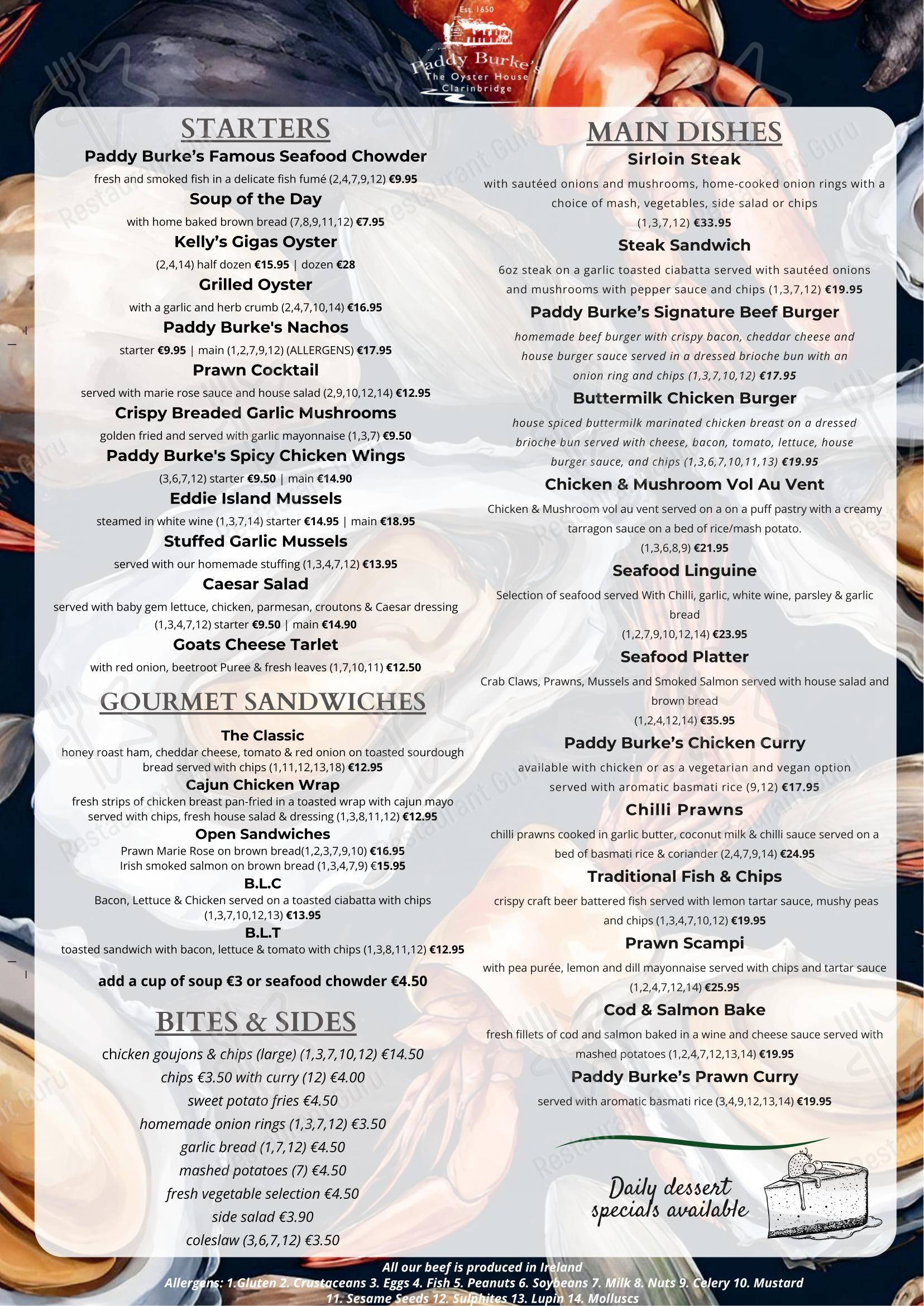 Menu at Paddy Burkes Bar & Restaurant, Clarinbridge