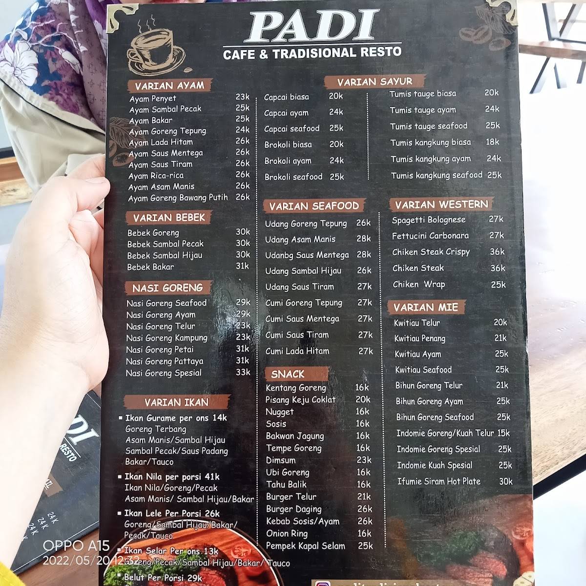 Menu at Padi cafe tradisional resto, Binjai