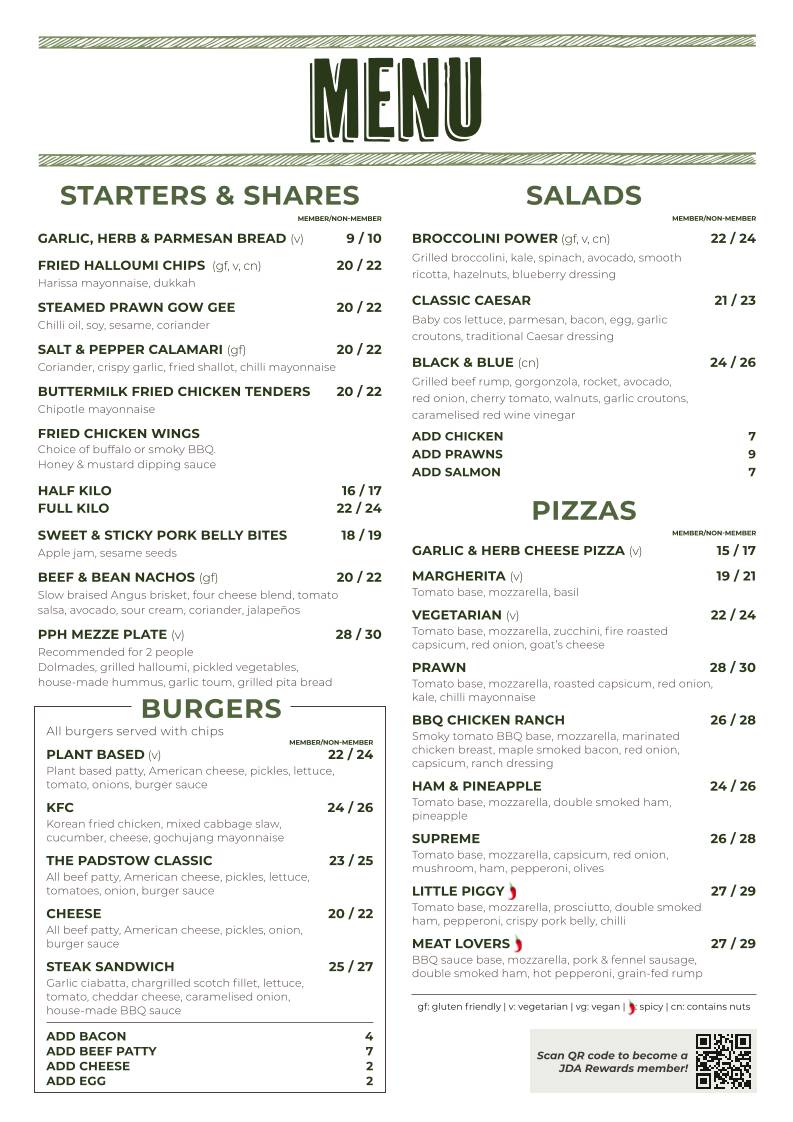Menu at Padstow Park Hotel pub & bar, Padstow