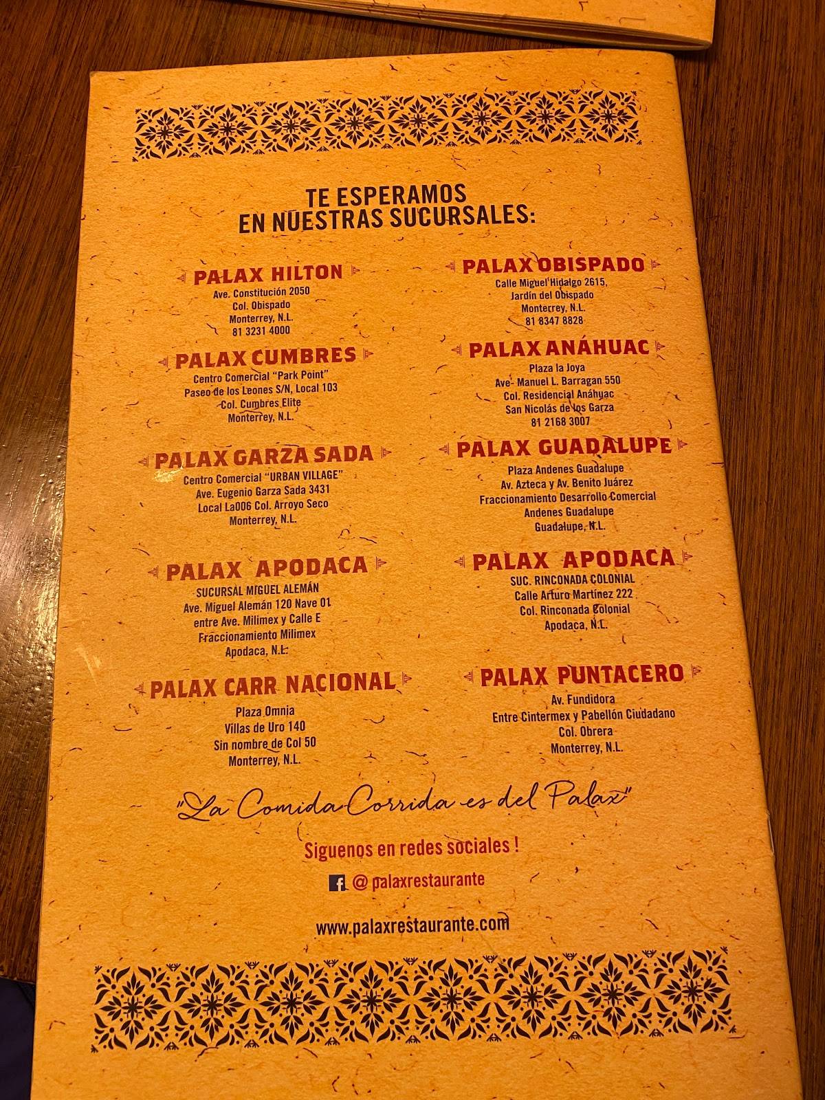 Carta de cafetería Palax Obispado, Monterrey, Calle Miguel Hidalgo ...