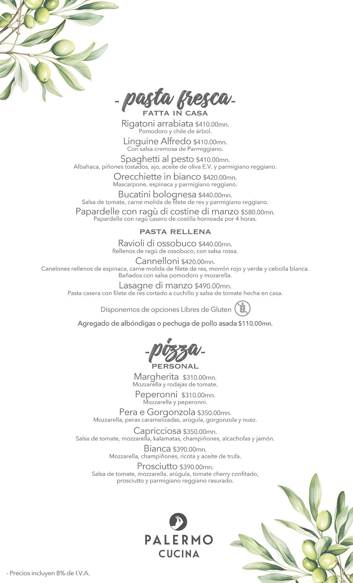 Menu at Palermo Cucina La Recta restaurant, Tijuana