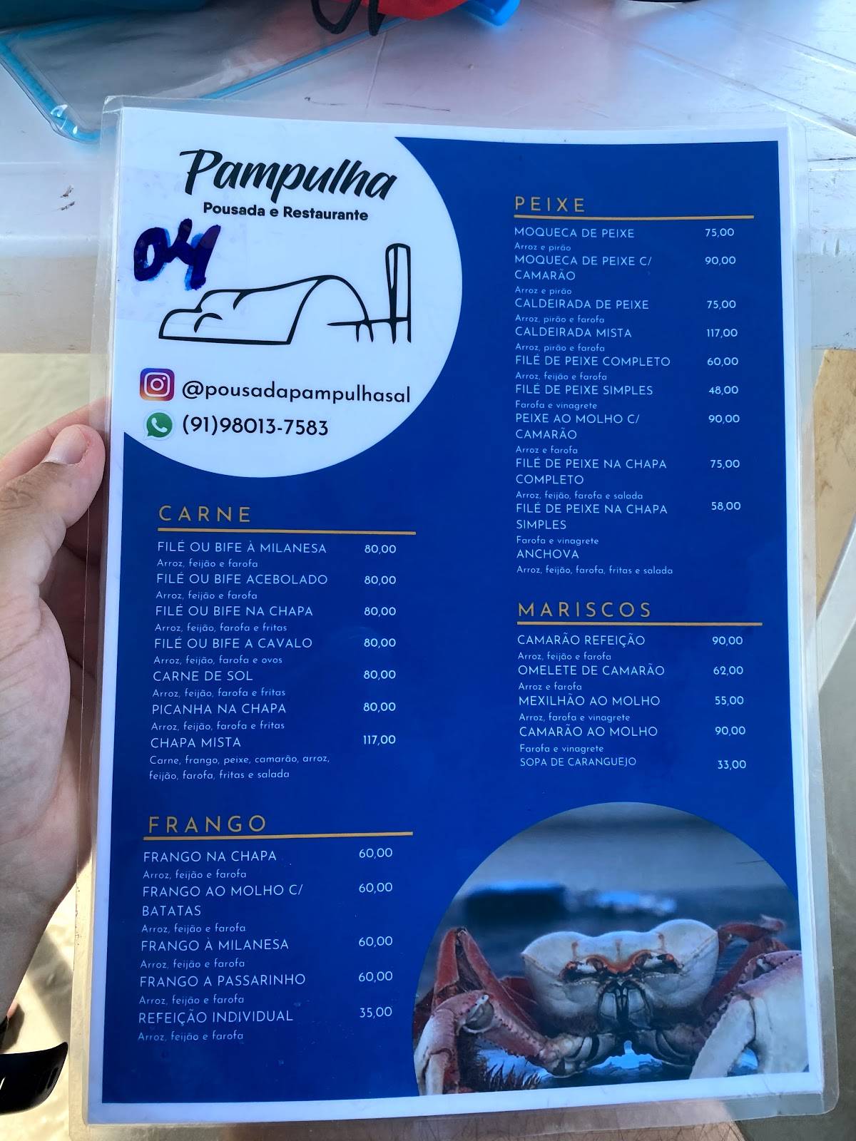 Menu em Pampulha Barraca, Brasil, Praia do Atalaia/Salinas