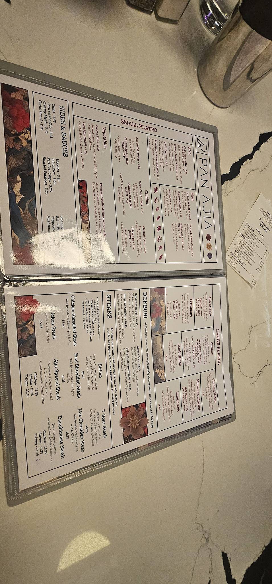 Menu at Pan Ajia restaurant, Oldham