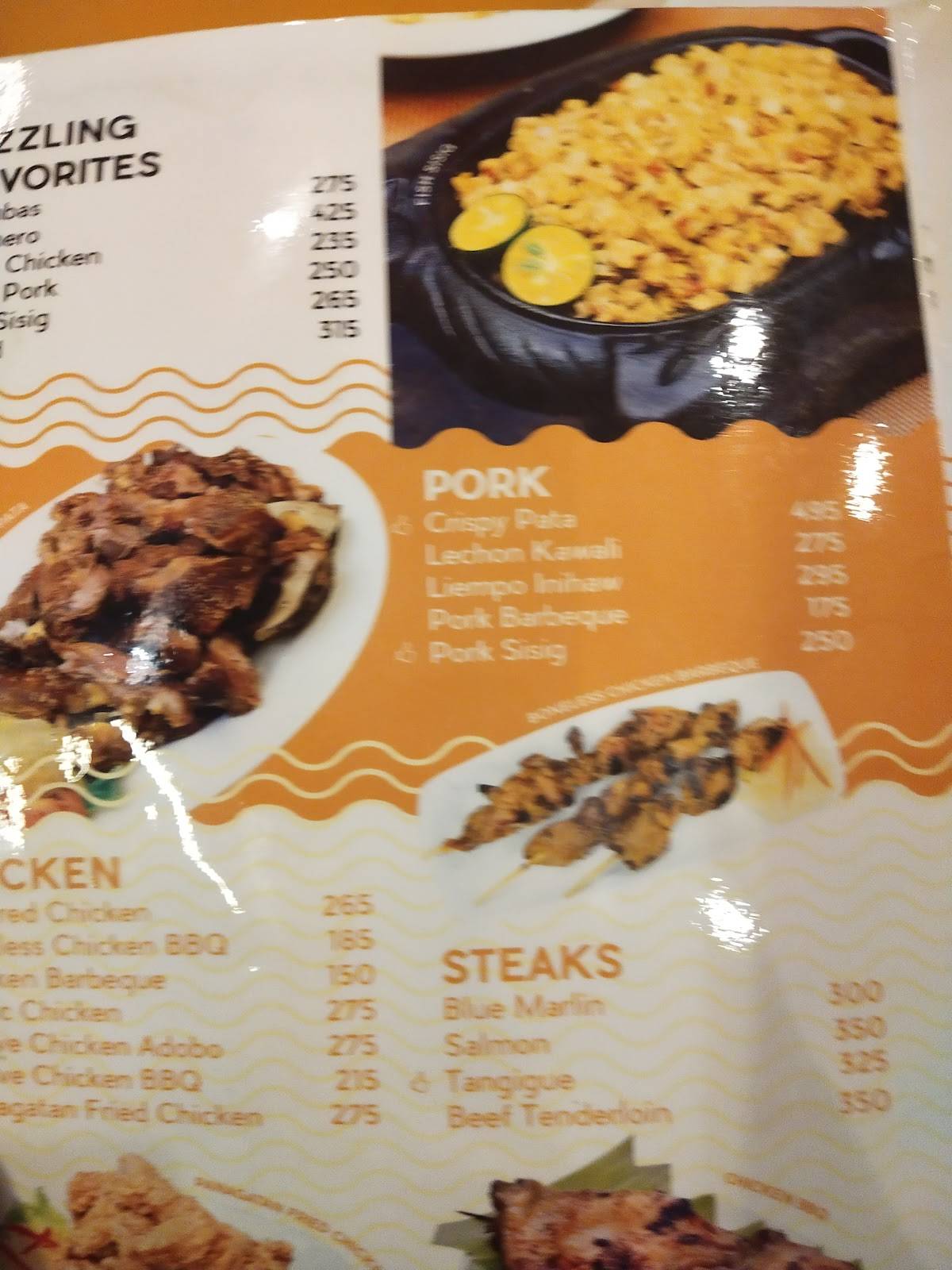 Menu at Panagatan restaurant, Cagayan de Oro, 5/F