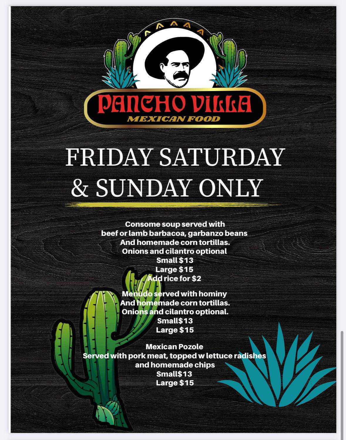 Menu at Pancho Villa Mexican Food Brenham restaurant, Brenham