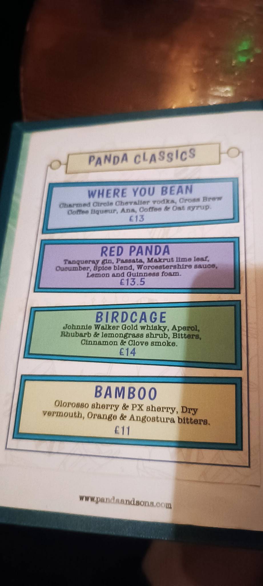 Menu at Panda & Sons pub & bar, Edinburgh