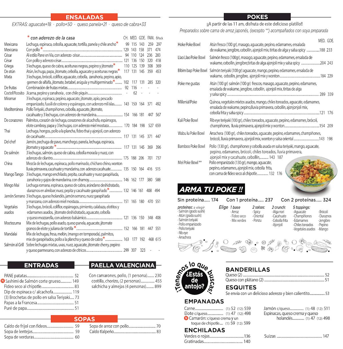 Carta del restaurante Pane envia, Ciudad del México, Calz. del Hueso 465
