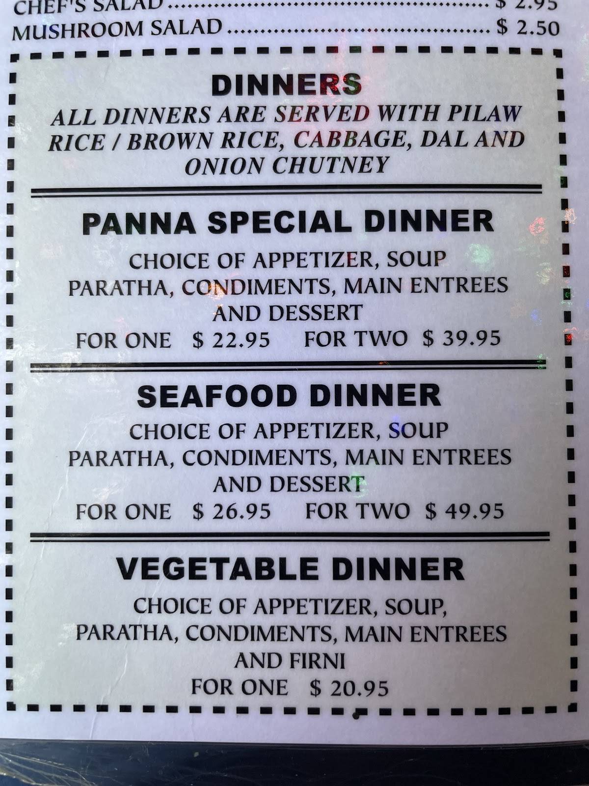 Menu at Panna II Garden Indian Restaurant, New York City